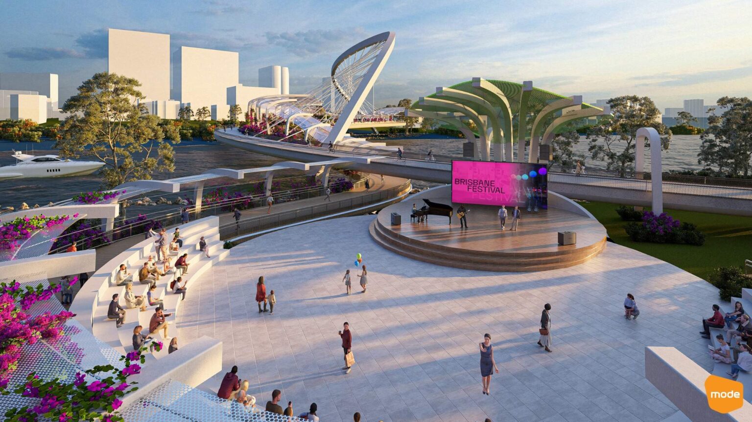 Mode Unveils Twisting Green Bridge Concept for Toowong to West End