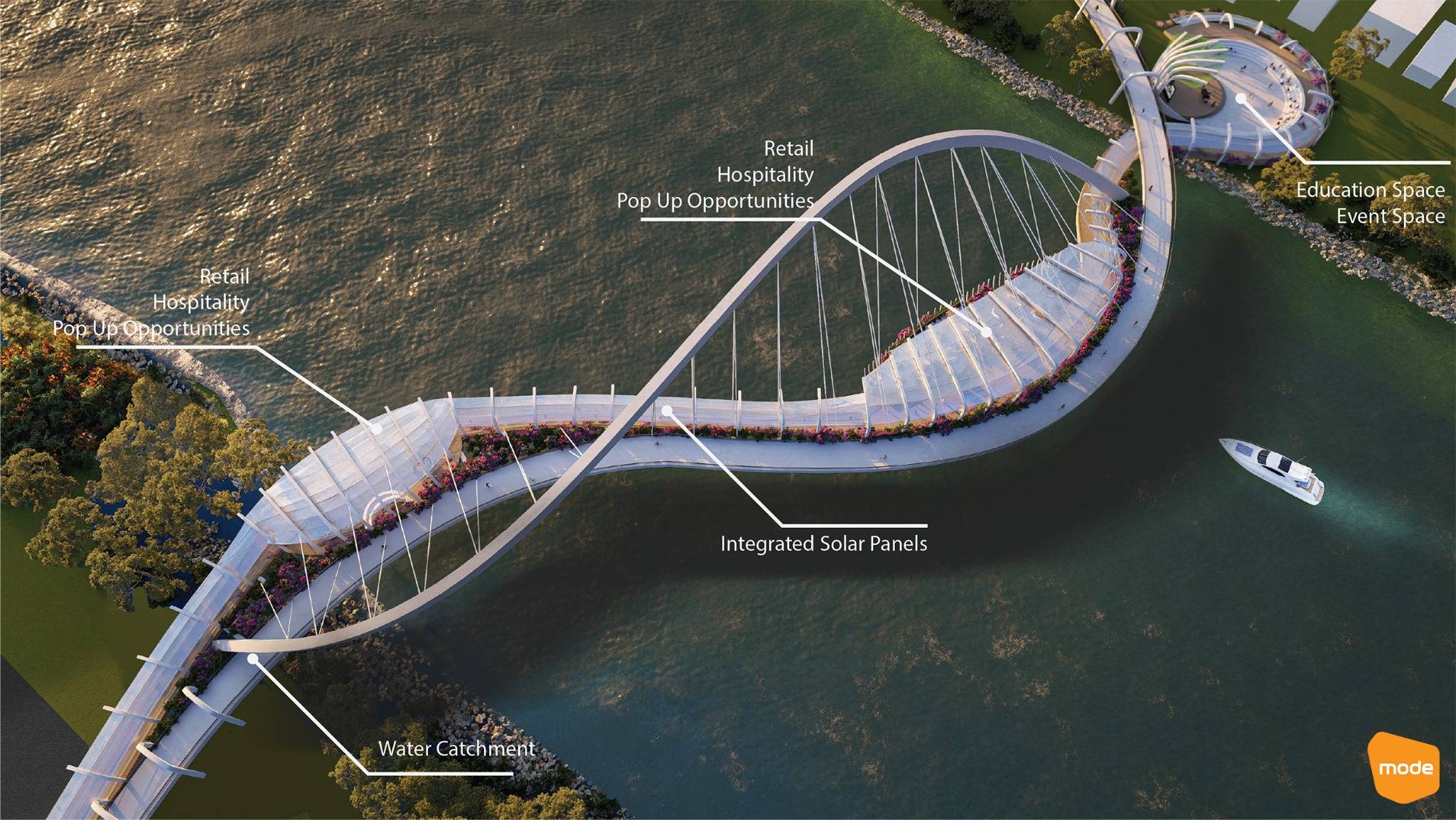 Mode Unveils Twisting Green Bridge Concept for Toowong to West End